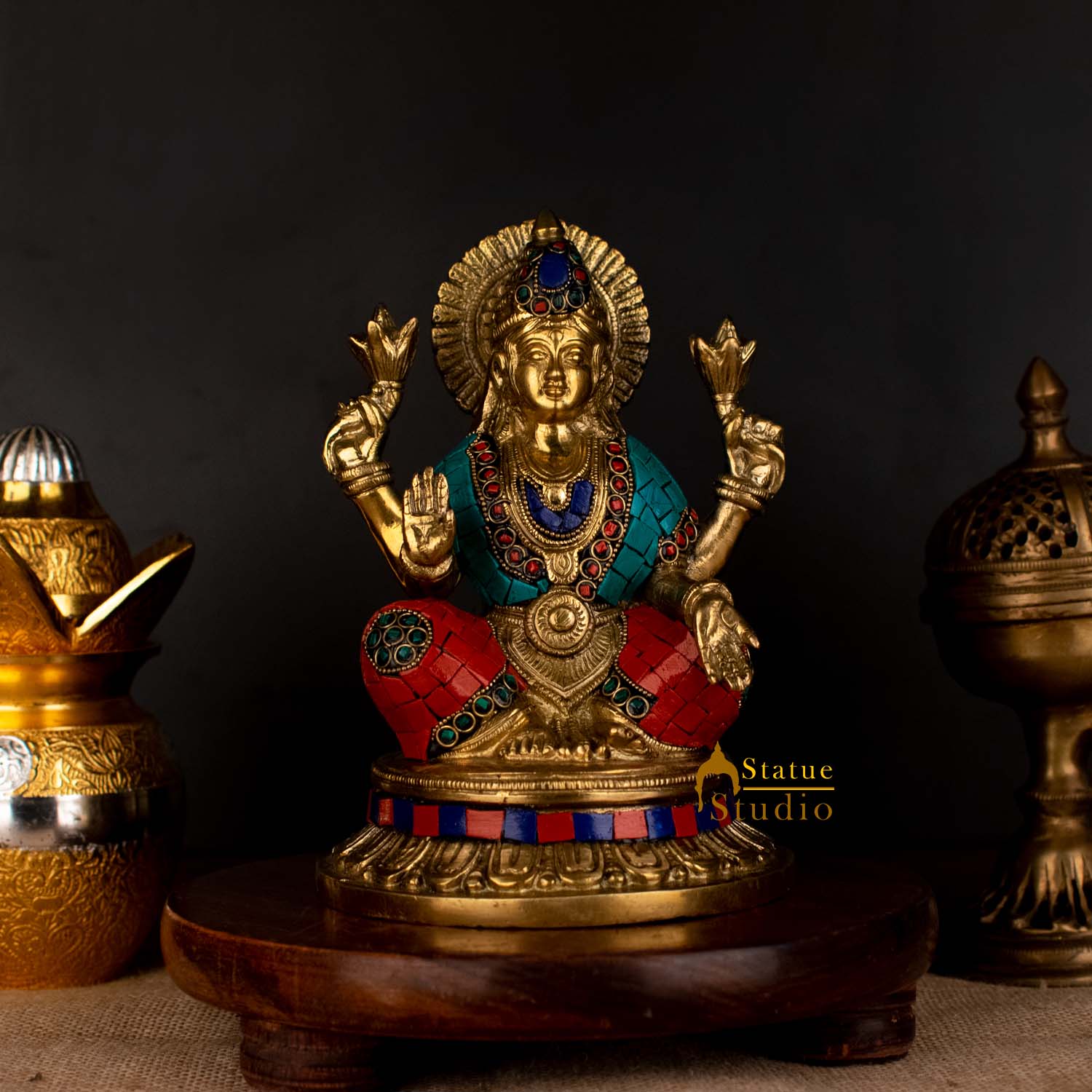 Hindu Sitting Goddess laxmi Colorful Inlay Murti Lucky Décor Gift Stat ...