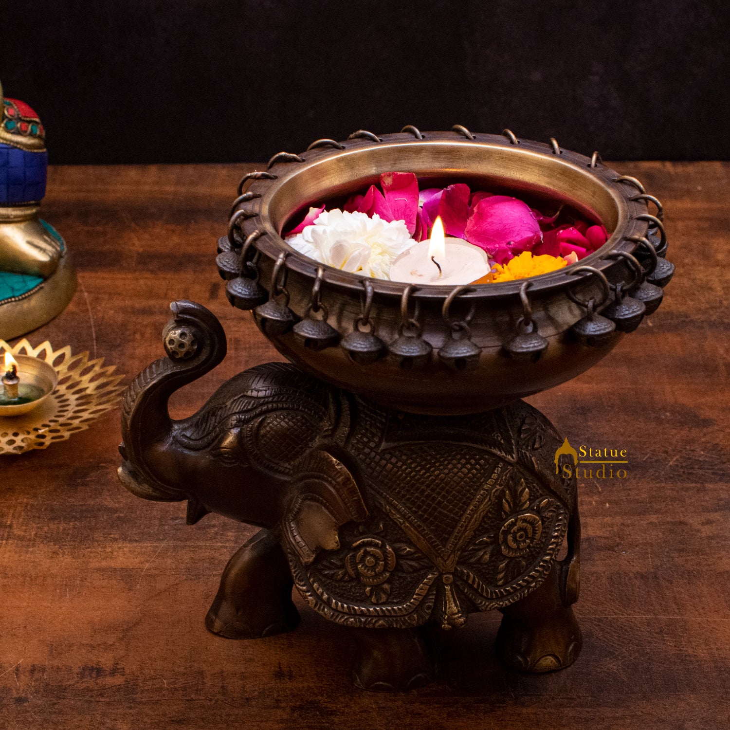Brass Designer Antique South Indian Urli For Home Garden Office Dacor ...