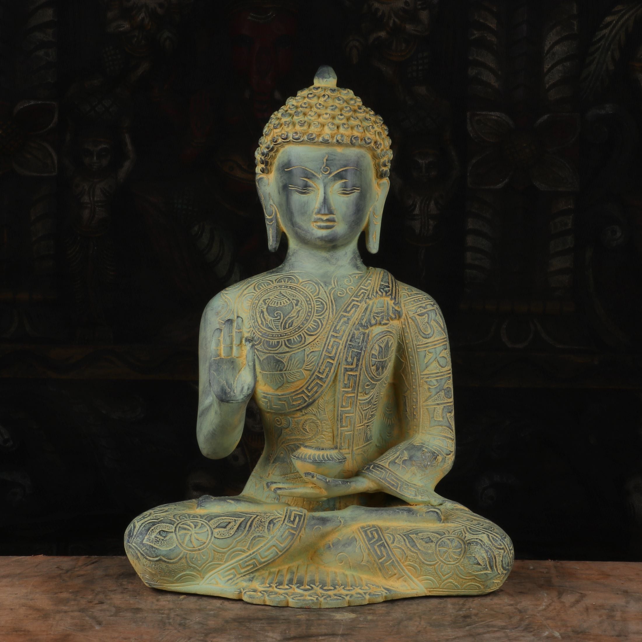 Brass Blessing Buddha Statue Vintage Blue Shed For Home Decor Showpiec ...