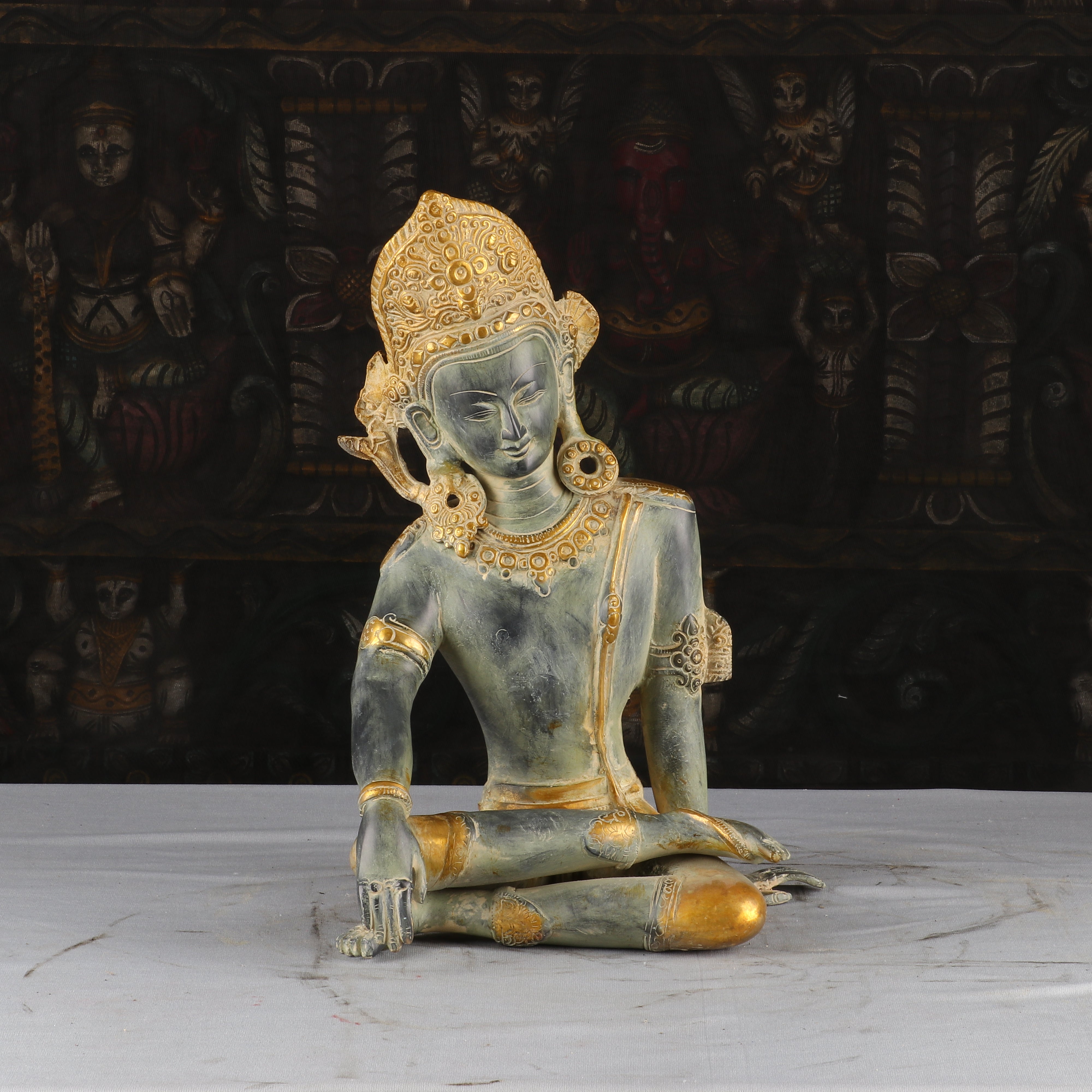 Brass Indra Statue Antique Green Finished Indian God Inder Idol Murti ...