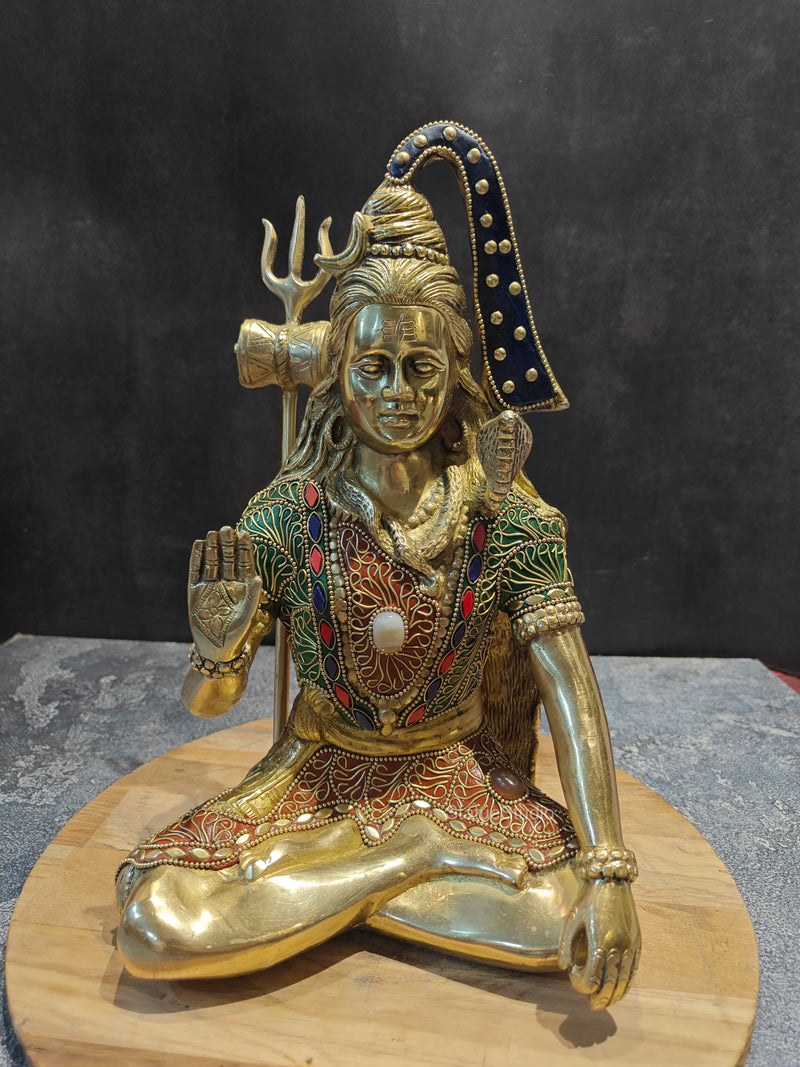 Brass Blessing Lord Shiva Statue With Stone Work 1 Feet 463168