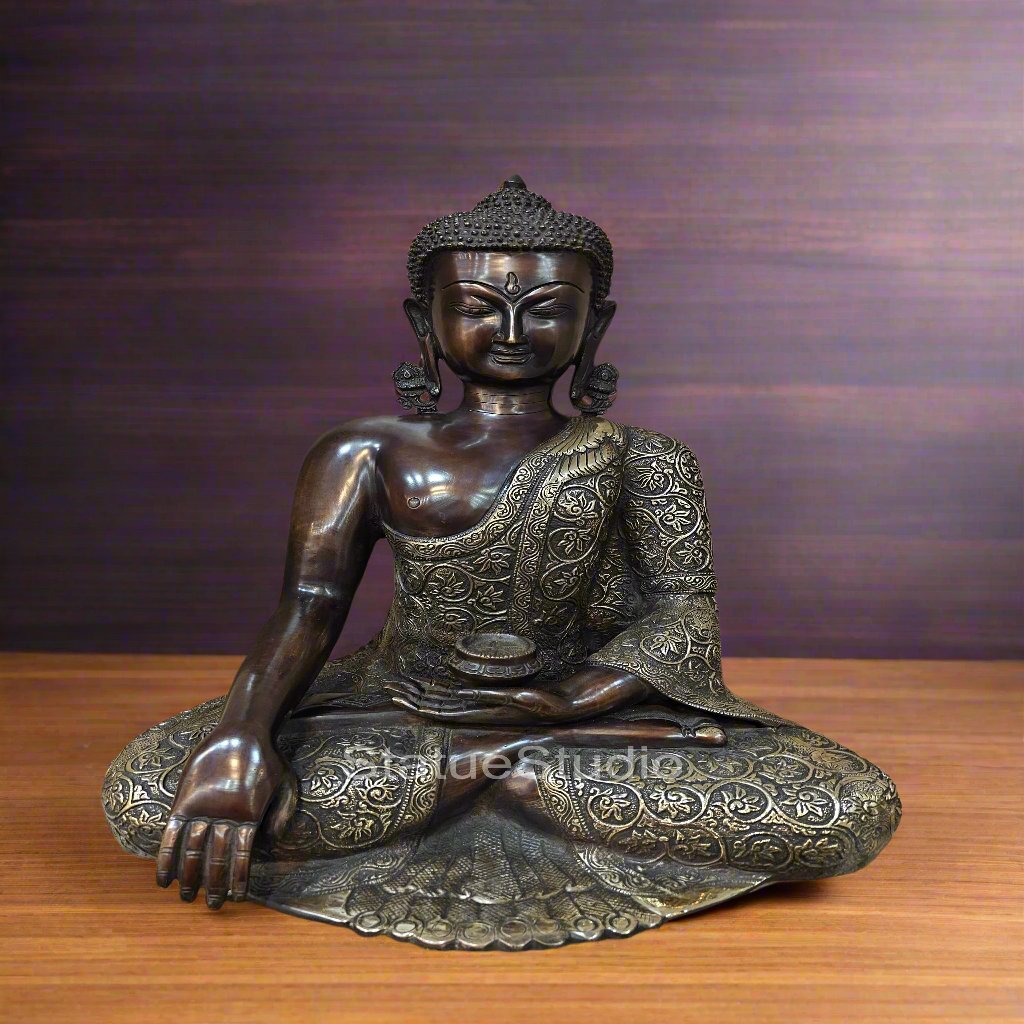 Brass Buddha Statue Earth Touching Mudra Antioque Finish 1.5 Feet ...