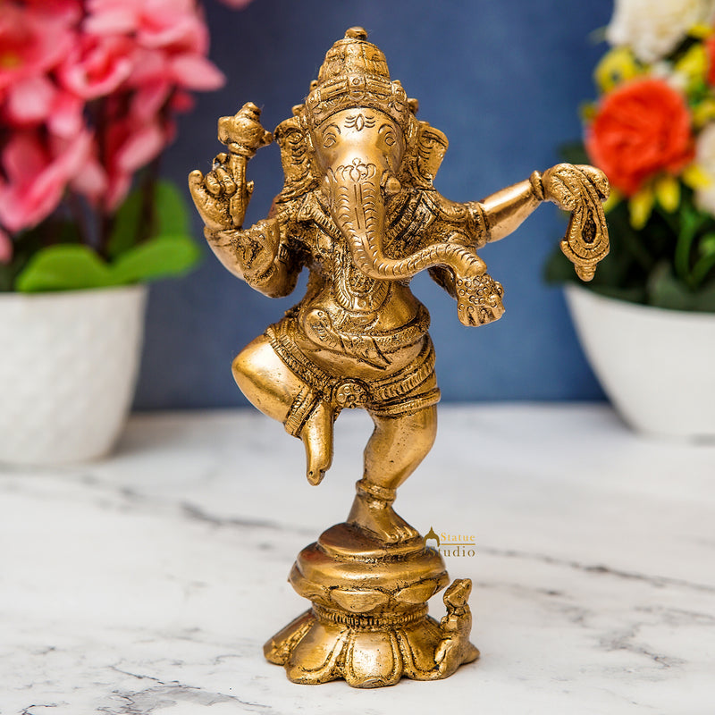 Brass Dancing Ganesha Idol For Home Decor 6 Inch 462334