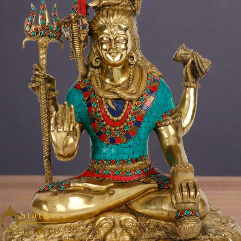 Brass Hindu Mahayogi Lord Shiva Statue Fine Temple Home Décor Inlay ...