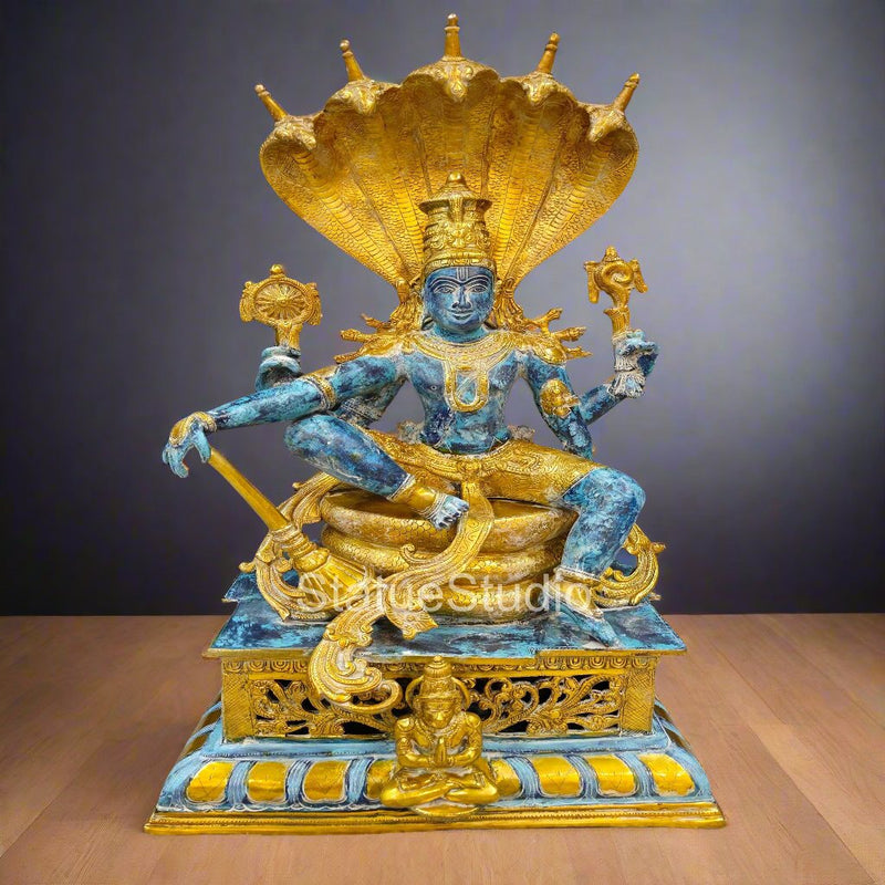 Brass Large Exclusive Vishnu Idol Seated on Sheshnaag For Home Decor 2. ...