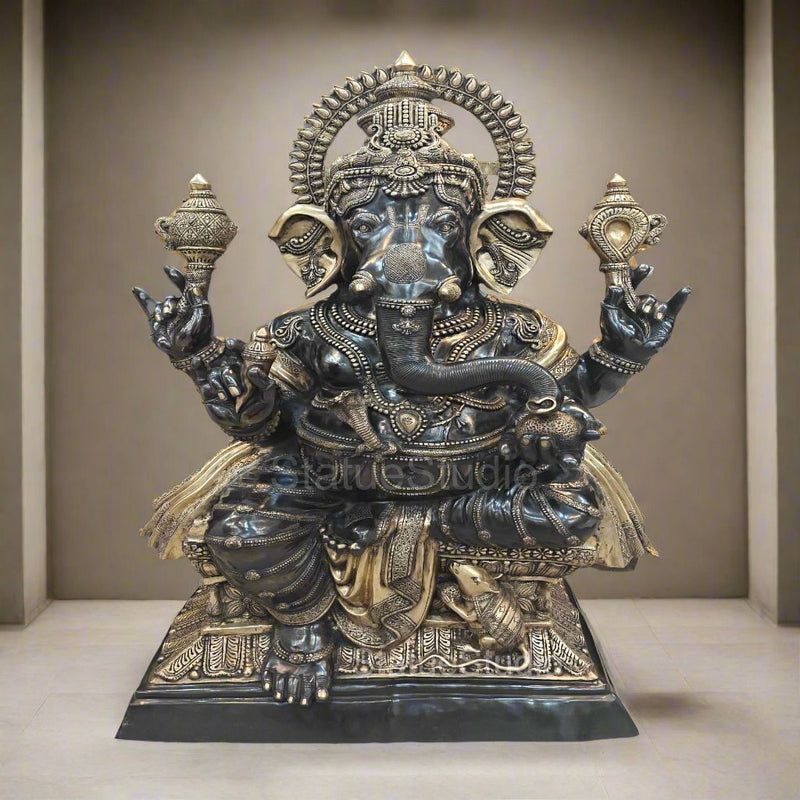 Brass Large Ganesha Statue Antique Finish For Home Decor 5 Feet - 463127