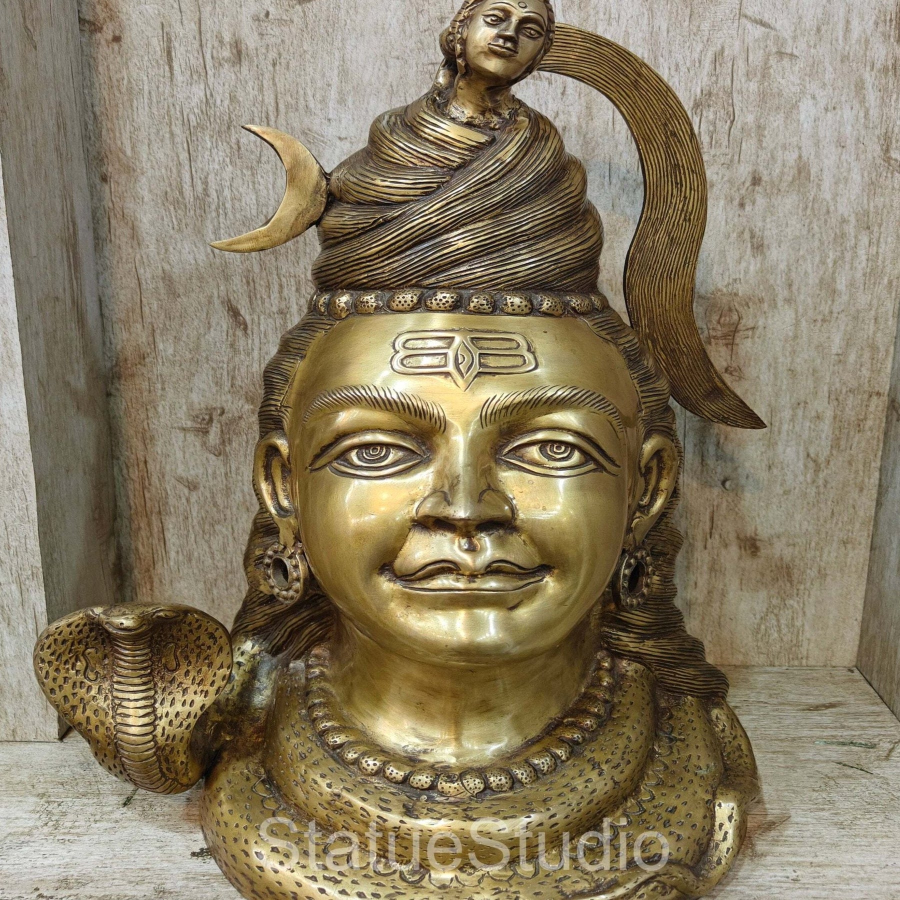 Brass Large Shiva Head Idol For Home Temple Decor 1.5 Feet