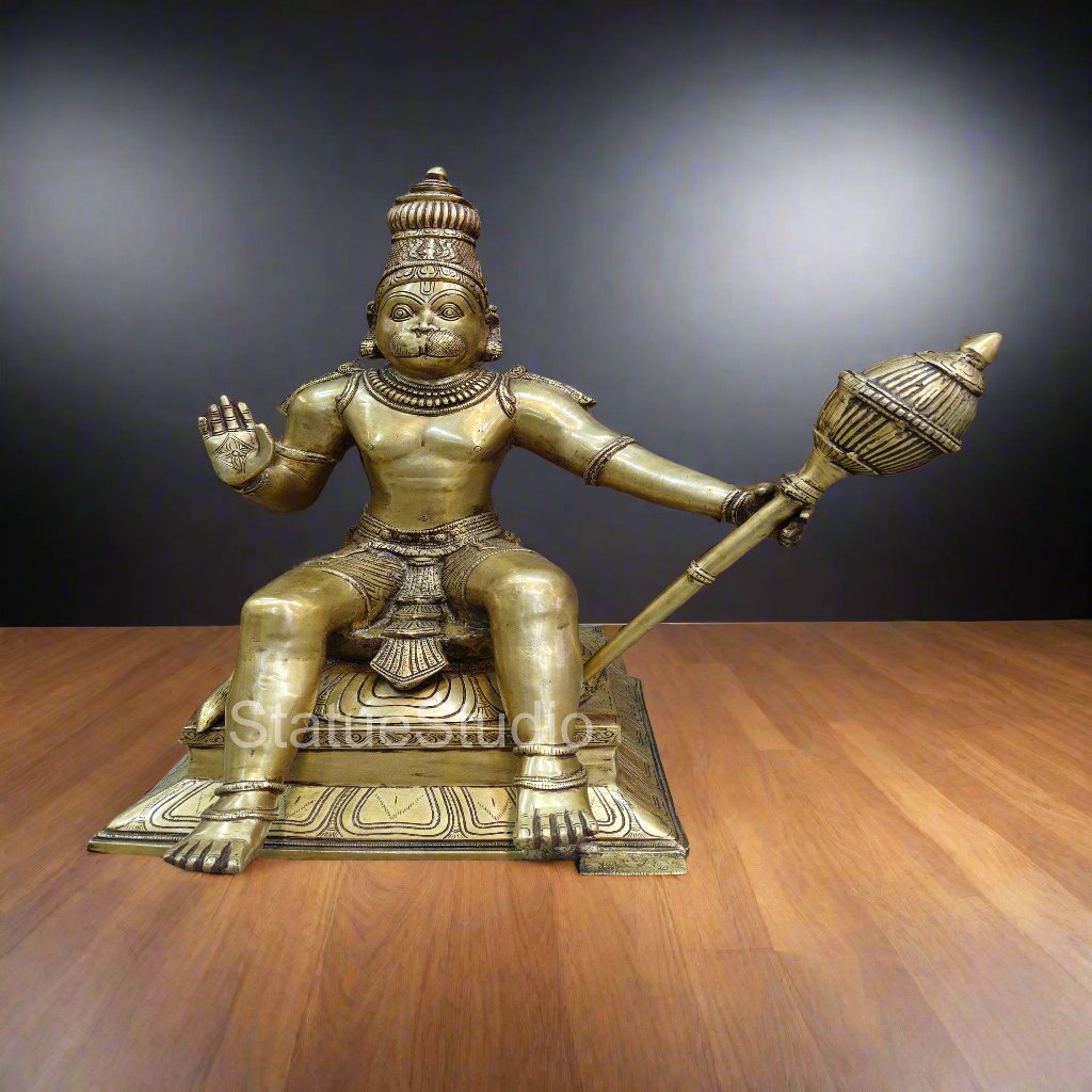 Brass Large Sitting Hanuman Idol For Home Decor 2 Feet – StatueStudio
