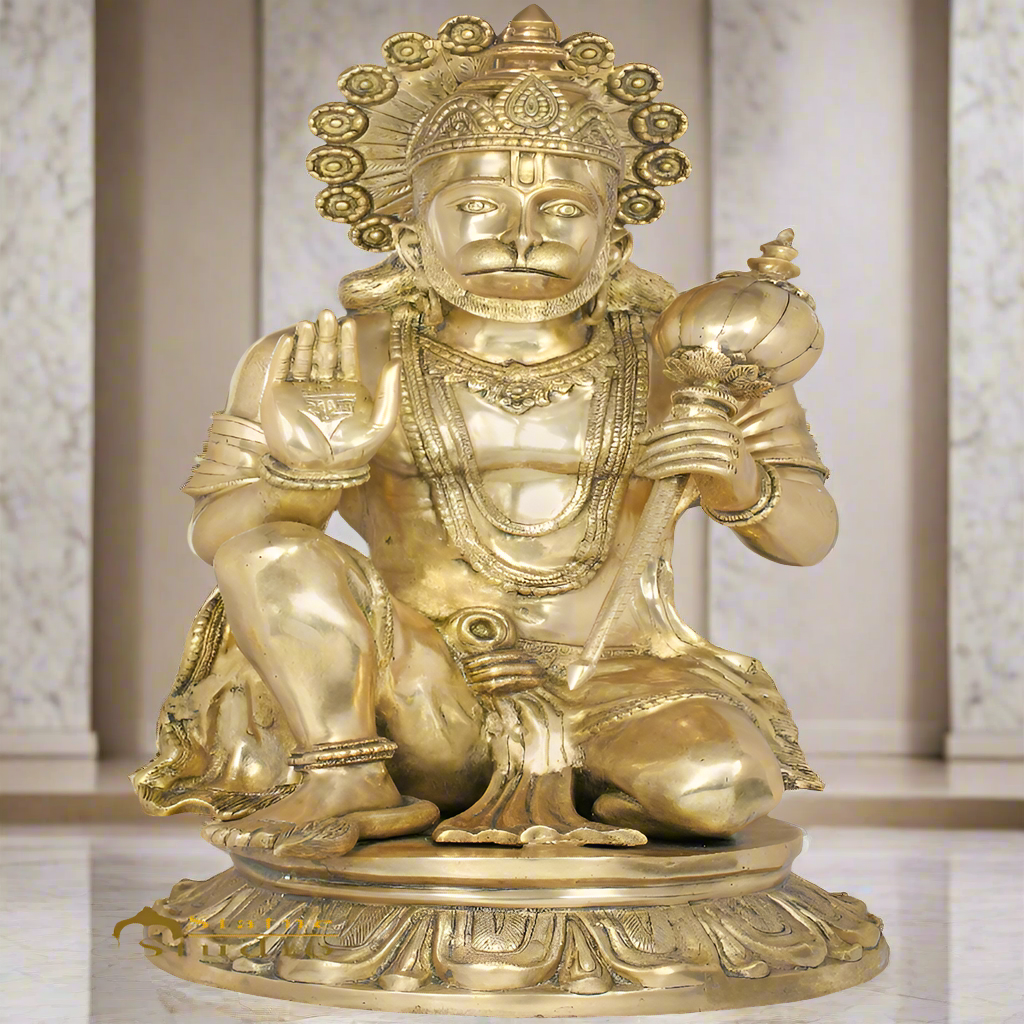 Brass Large Size Hanuman Sitting Idol Home Dacor Statue Showpiece 3 ...