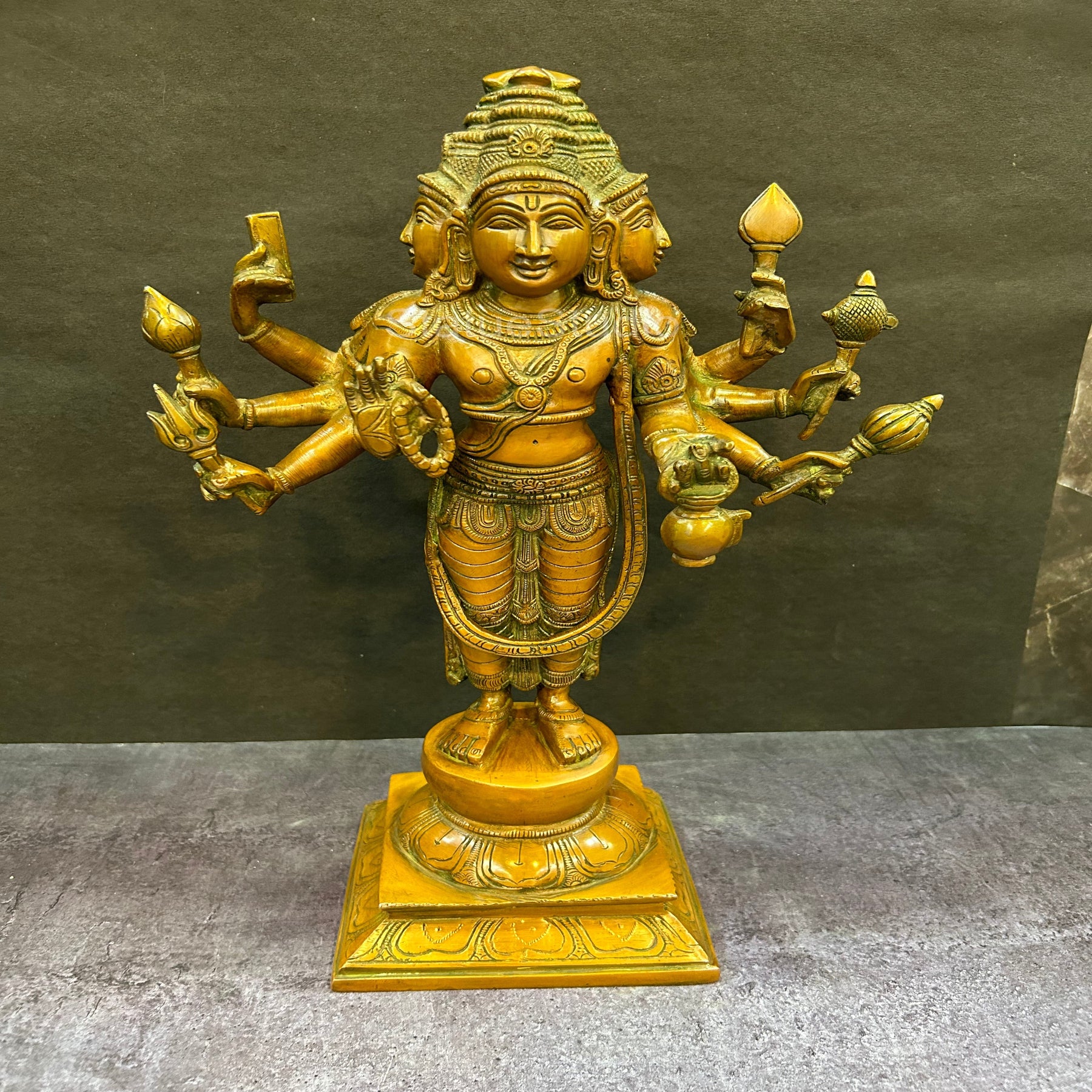 Brass Lord Brahma Statue Creator Of Universe Copper Patina Finish 15"