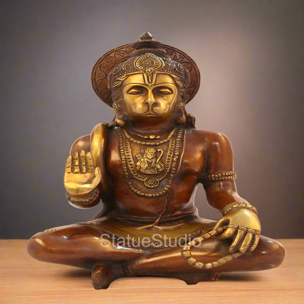 Brass Lord Sitting Hanuman Statue Religious For Home Decor 11 ...