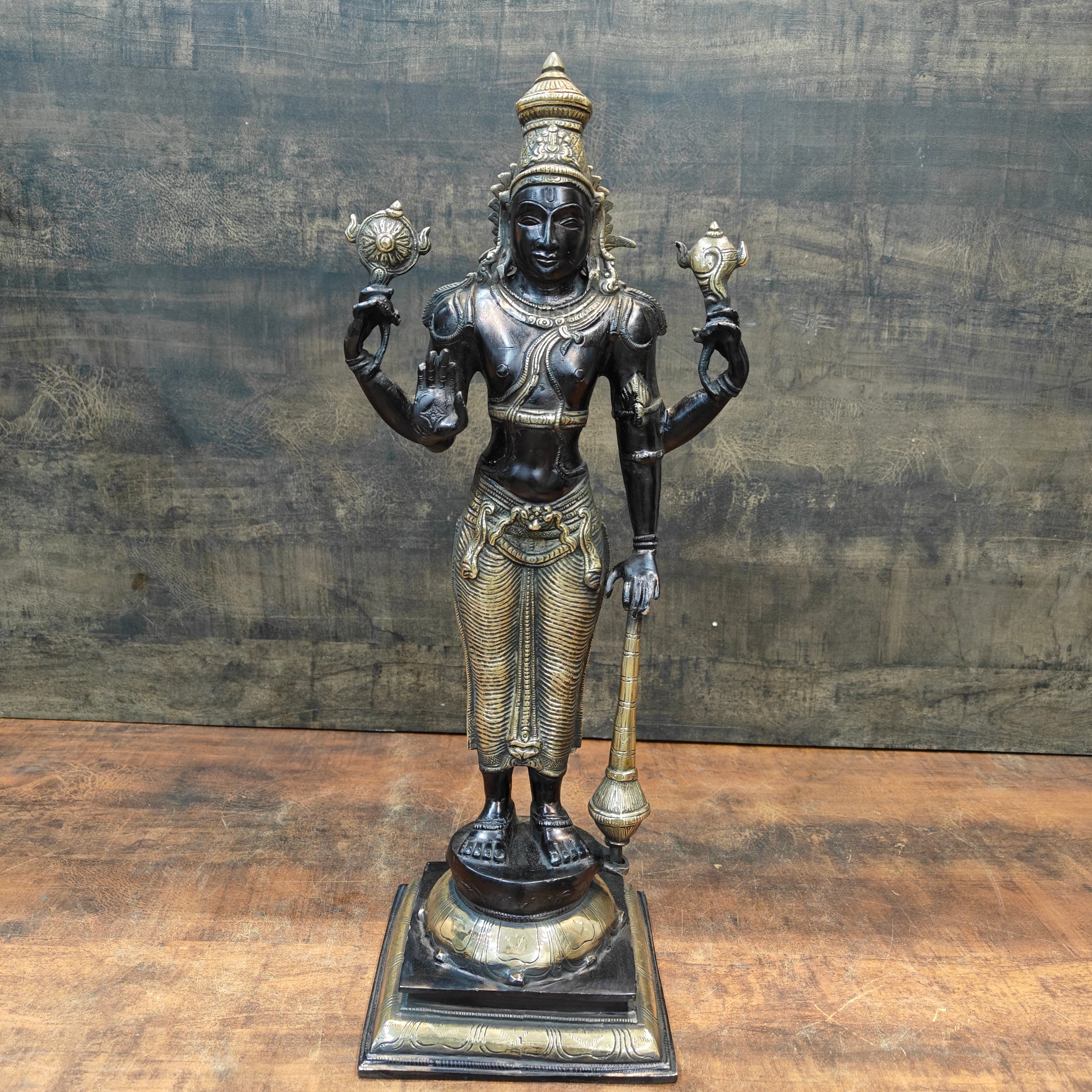 Brass Lord Vishnu Idol Black & Gold Finish 20 Inches – StatueStudio