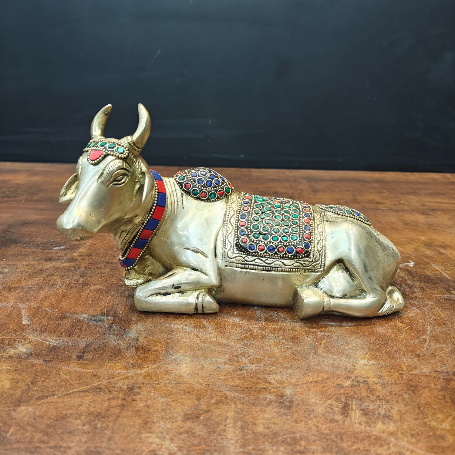 Brass Nandi Idol Stone Work For Home Decor Showpiece 9 Inch – StatueStudio