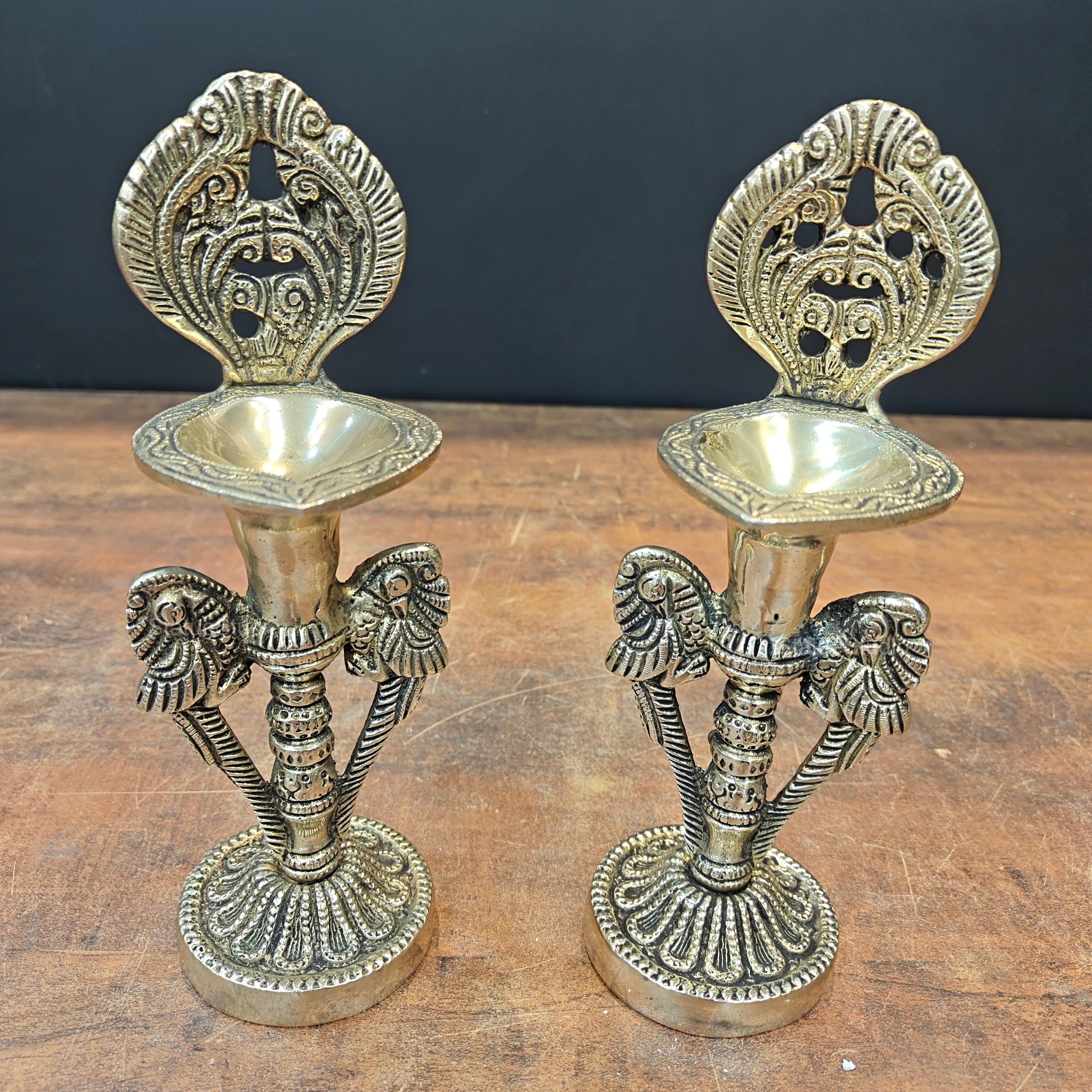 Brass Oil Lamp Diya Pair For Home Temple Decor Showpiece 9 Inch ...