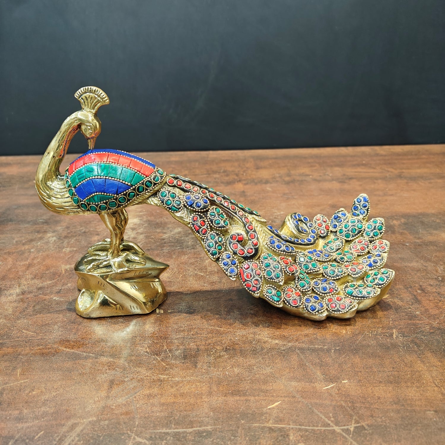 Brass Peacock With Stone Work Showpiece For Home Decor 11 Inch ...
