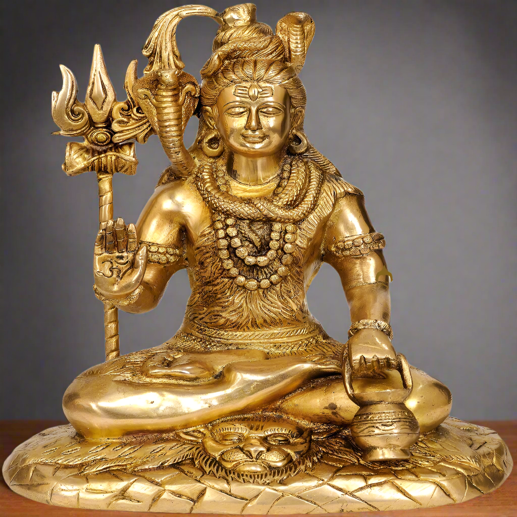 Brass Rare Depiction Statue of Lord Shiva Seated on the Mountain of Ka ...