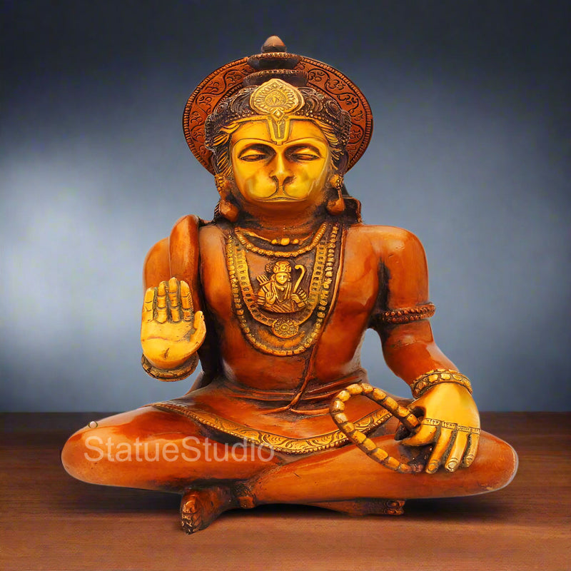 Brass Sitting Hanuman Idol Copper Patina Finish For Home Decor 1 Feet 69100