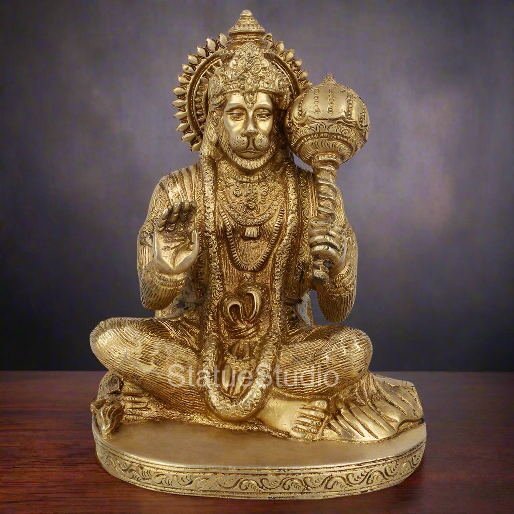 Brass Sitting Hanuman Statue For Home Decor 7" – StatueStudio