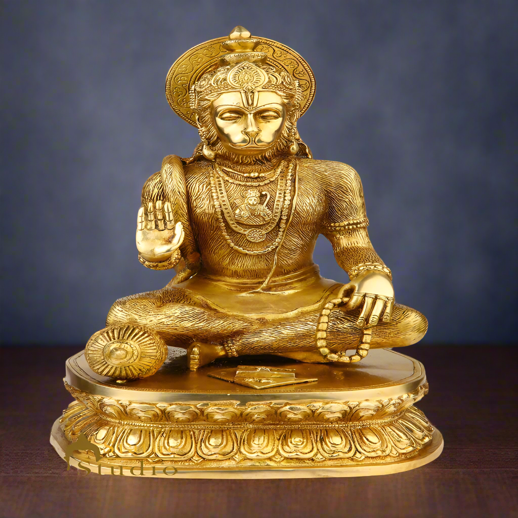 Brass Sitting Hanuman Statue For Home Temple Decor Showpiece 15 ...