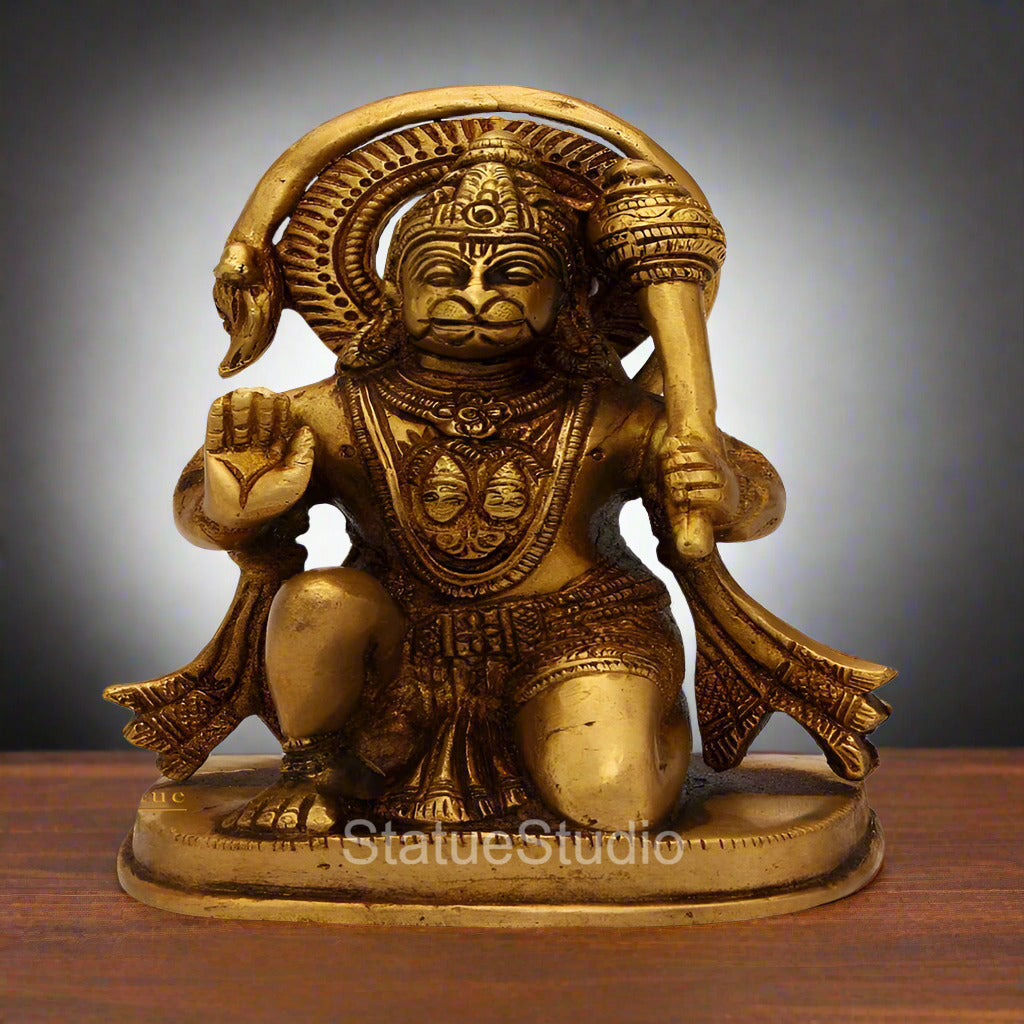 Brass Sitting Hanuman idol Religious For Home Decor 5" – StatueStudio