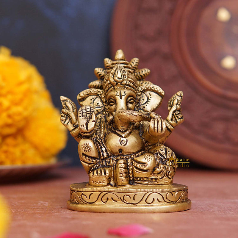 Brass Small Ganesha Statue 3 Inch 462553