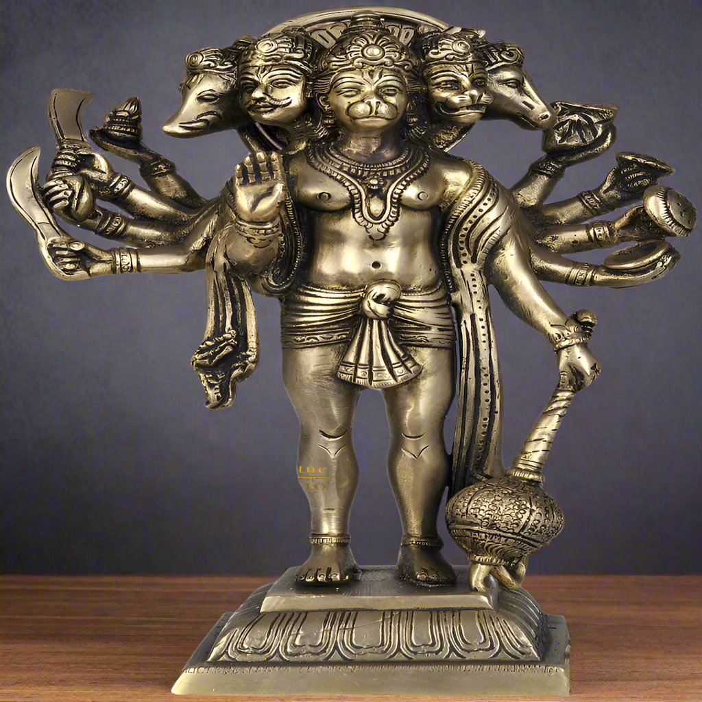 Brass Standing Five Headed Hanuman as Eleventh Rudra For Home Decor 10 ...