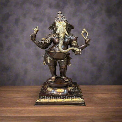 Brass Standing Ganesha Idol Showpiece Antique Finish For Home Office 1. ...