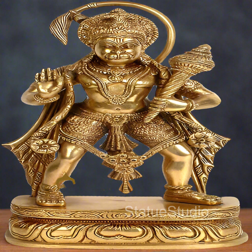 Brass Standing Hanuman Statue For Home Decor Showpiece 11" – StatueStudio