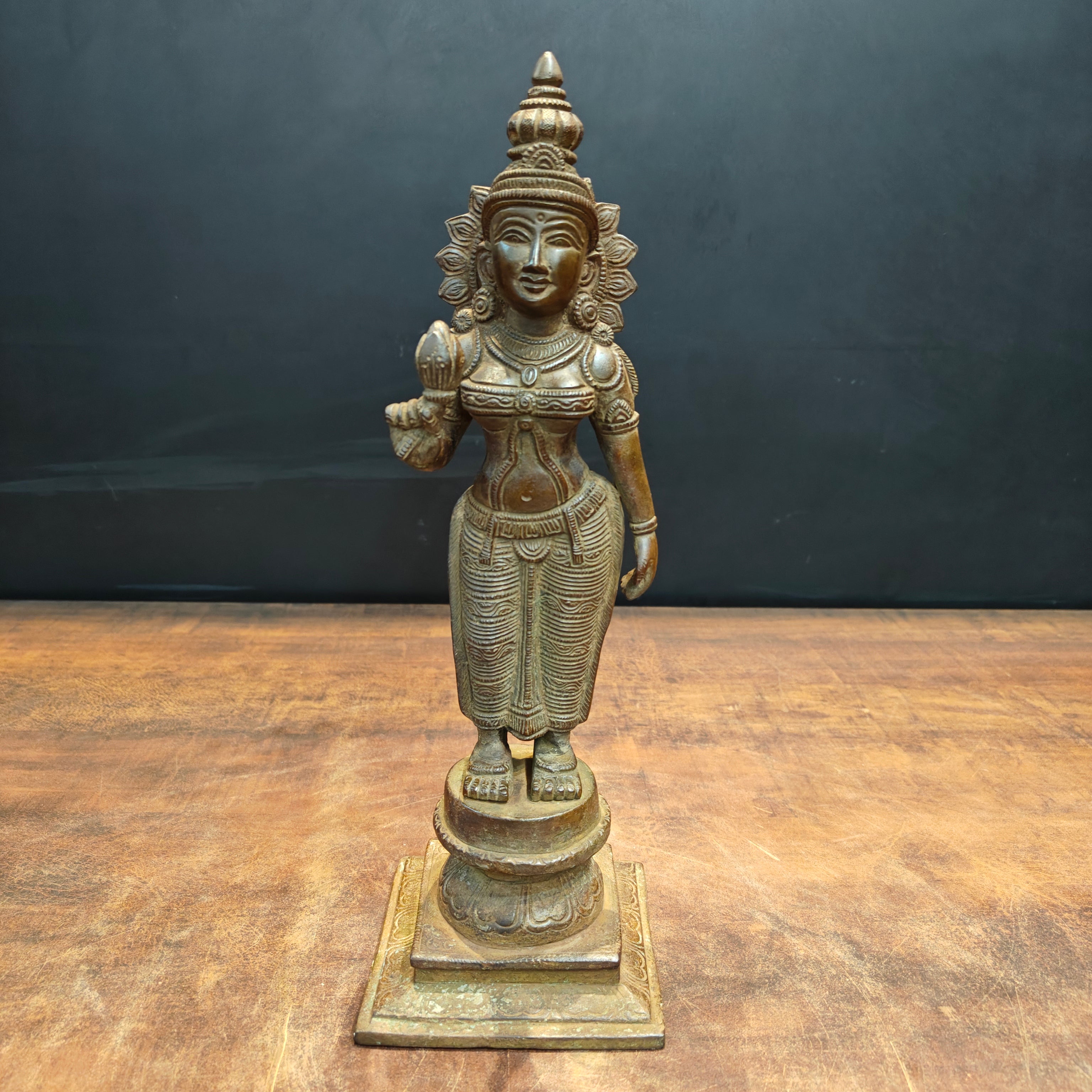 Brass Standing Parvati Idol Sculpture Antique Patina Finish 13 Inch ...