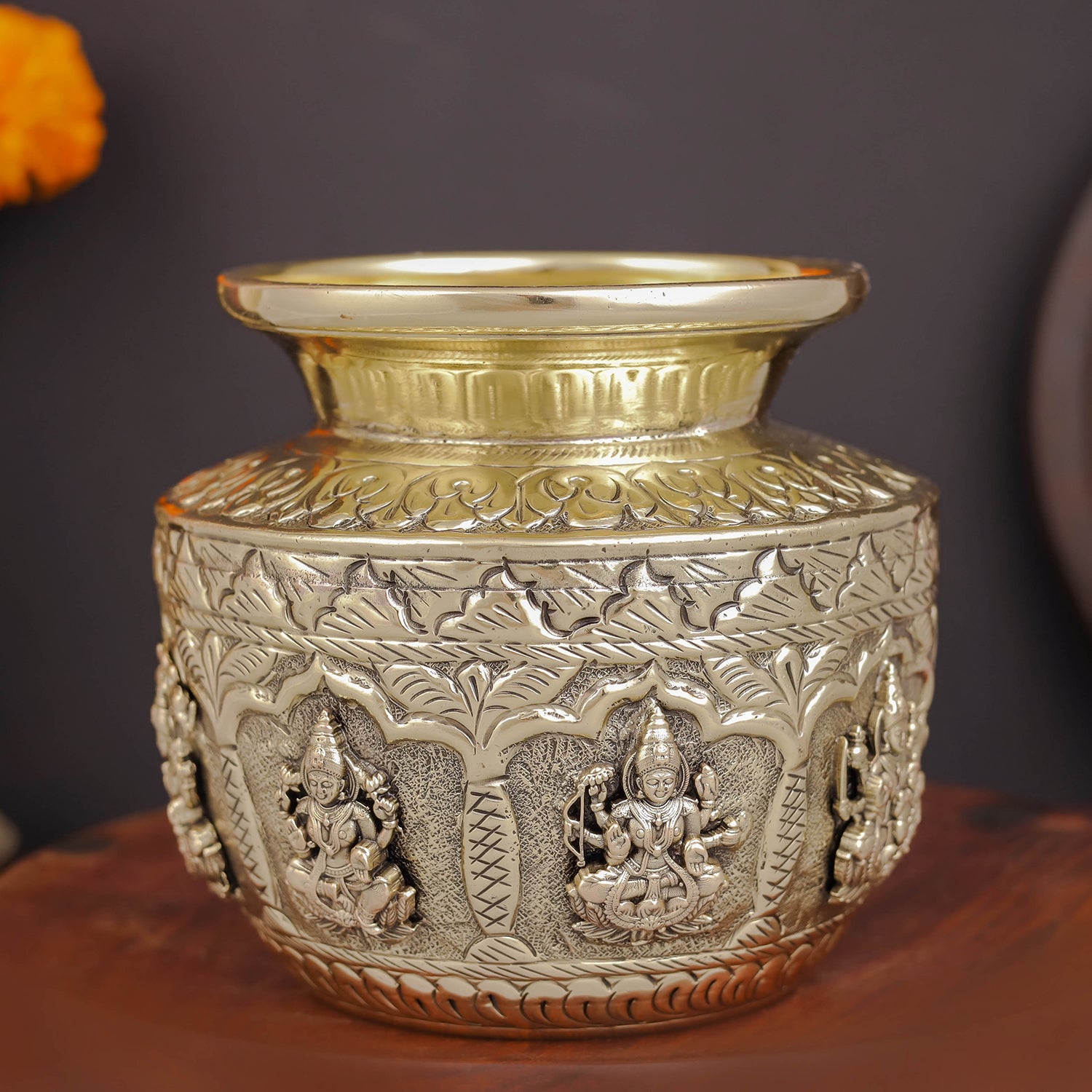 Brass Superfine Ashtalakshmi Kalash Handcrafted Divine Pot 4.5 Inches ...