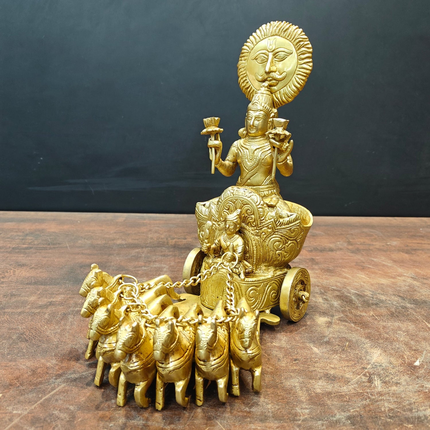 Brass Surya Rath With Seven Horses 12 Inch – StatueStudio