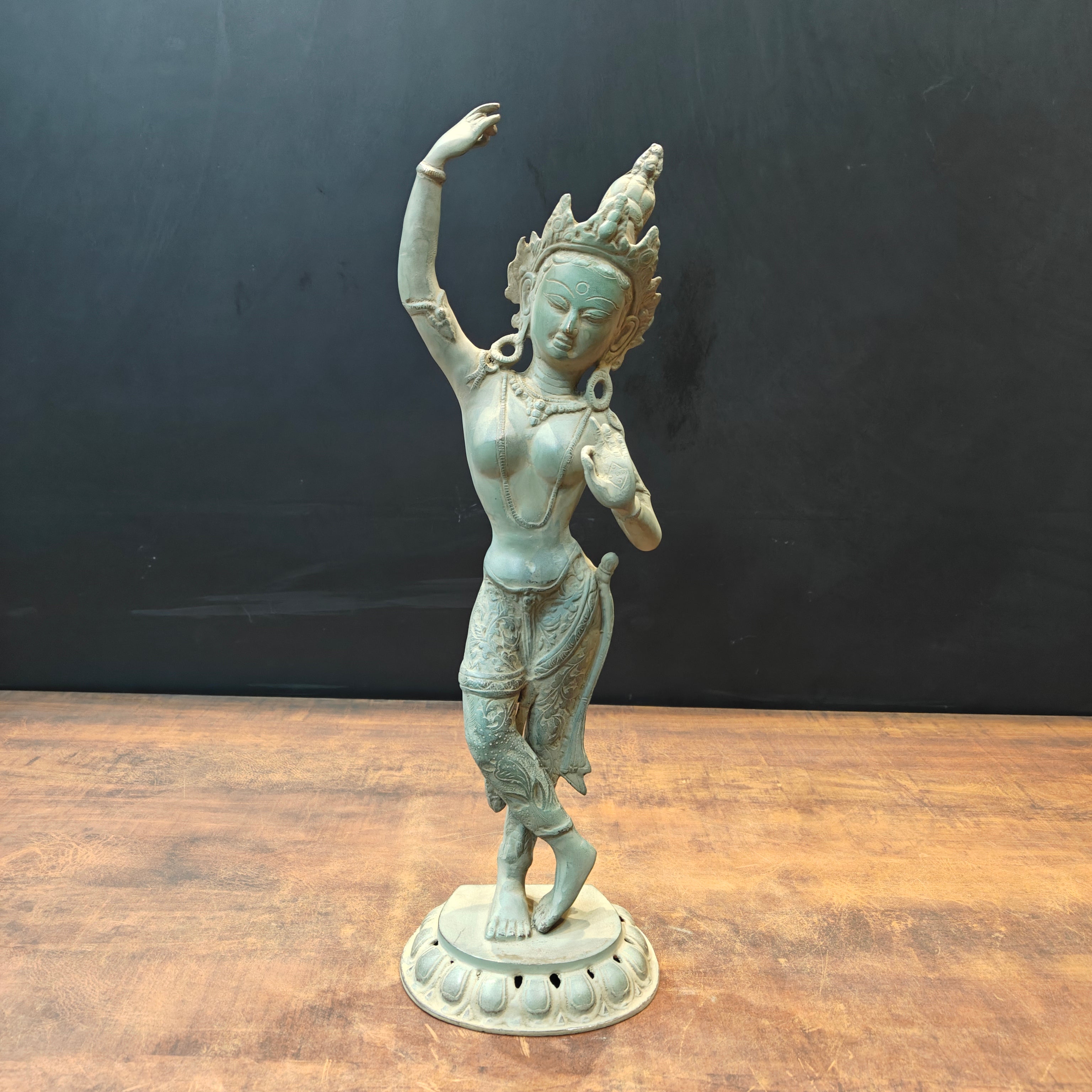 Brass Tibetan Buddhist Maya Devi Statue Green Patina Finish 19 Inch ...
