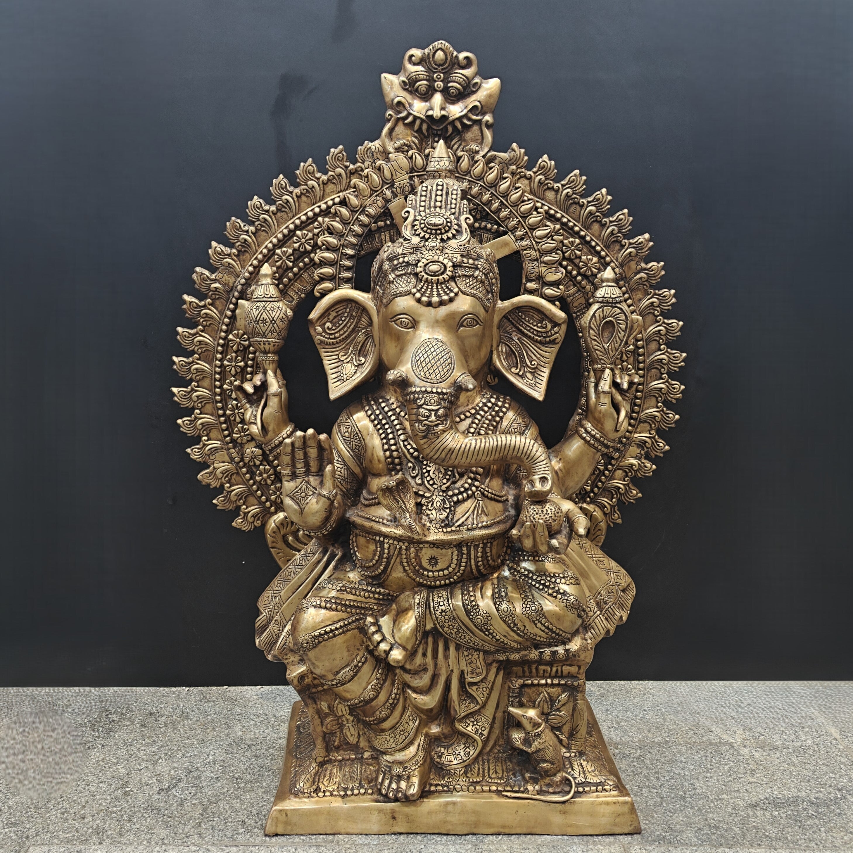 Elegant Brass Large Ganesha Statue With Prabhavali 50 Inches – StatueStudio