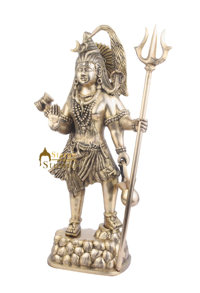 Brass Indian Hindu Deity Standing Big Shankar Bhagwan Murti Shiv Statue ...
