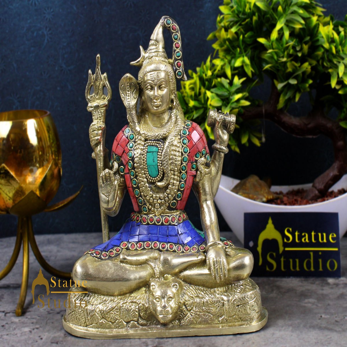Brass Blessing Lord Shiv Shankar Idol Mahayogi Stone Work For Home Man ...