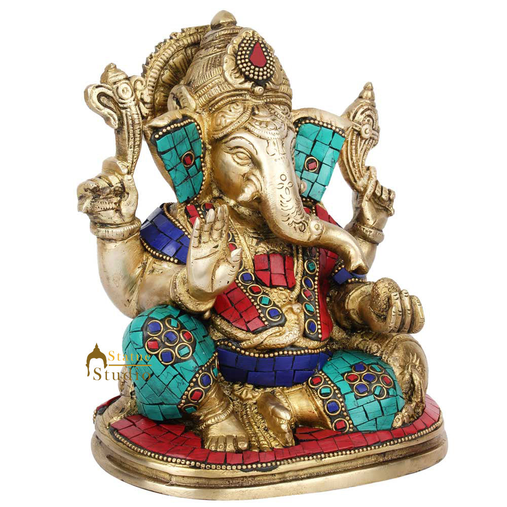 Indian Figurine Lucky Ganpati Vinayak Lambodar Ganesh Idol Décor Inlay ...