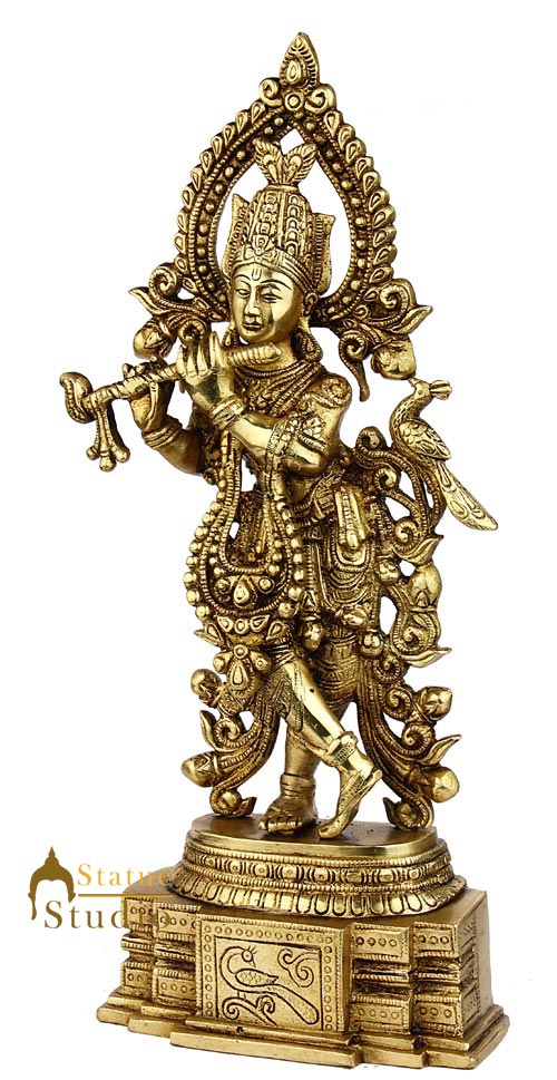 Hindu god deity lord krishna murti with flute standing statue idol ...