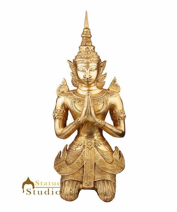 Indian Brass Chinese Look Welcome Décor Namaskar Lady Showpiece on Kne ...