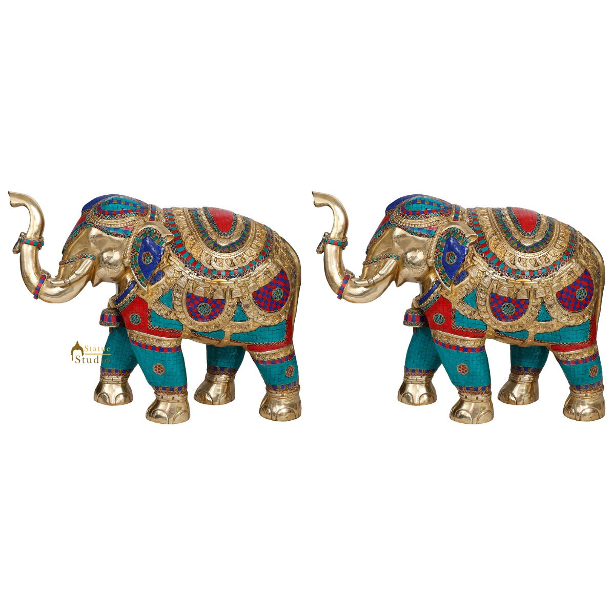 Large Brass Elephant Pair Vastu Fengshui Figure Statue Idol Décor ...