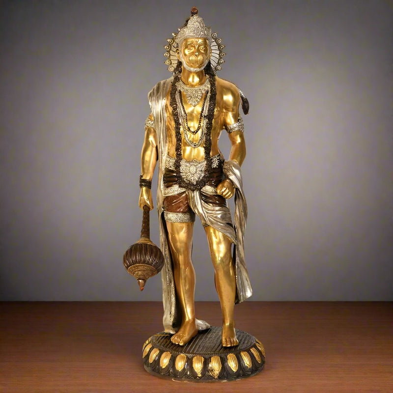Indian Brass Hindu Lord Pawanputra Standing Hanuman Fine Décor Idol ...