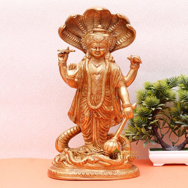 Antique Vishnu Standing Under Serpent Idol Murti Religious Décor Statu ...