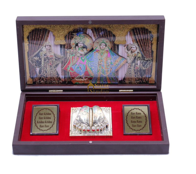 Radha Krishna Charan Paduka Pooja Item For Temple Puja Decorative Gift ...