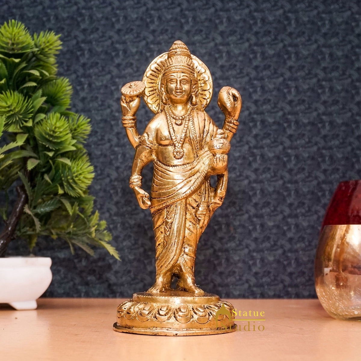 Brass Dhanvantari Idol Physician God of Ayurveda Vastu Feng Shui Statue 7"