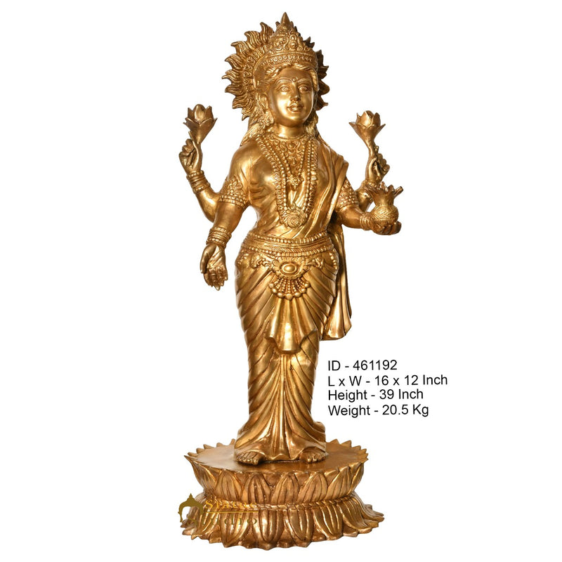 Brass Large Lakshmi Idol Goddess Of Wealth Laxmi Standing On Pedestal ...