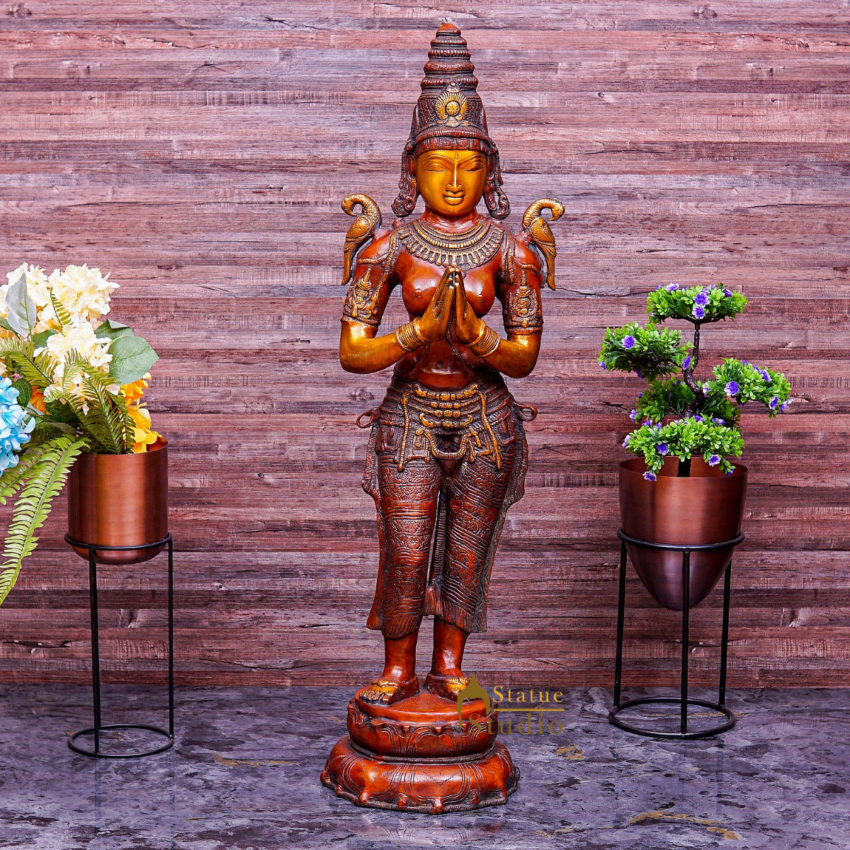 Brass Large Size Welcome Lady Statue Home Office Welcome Pooja Room ...