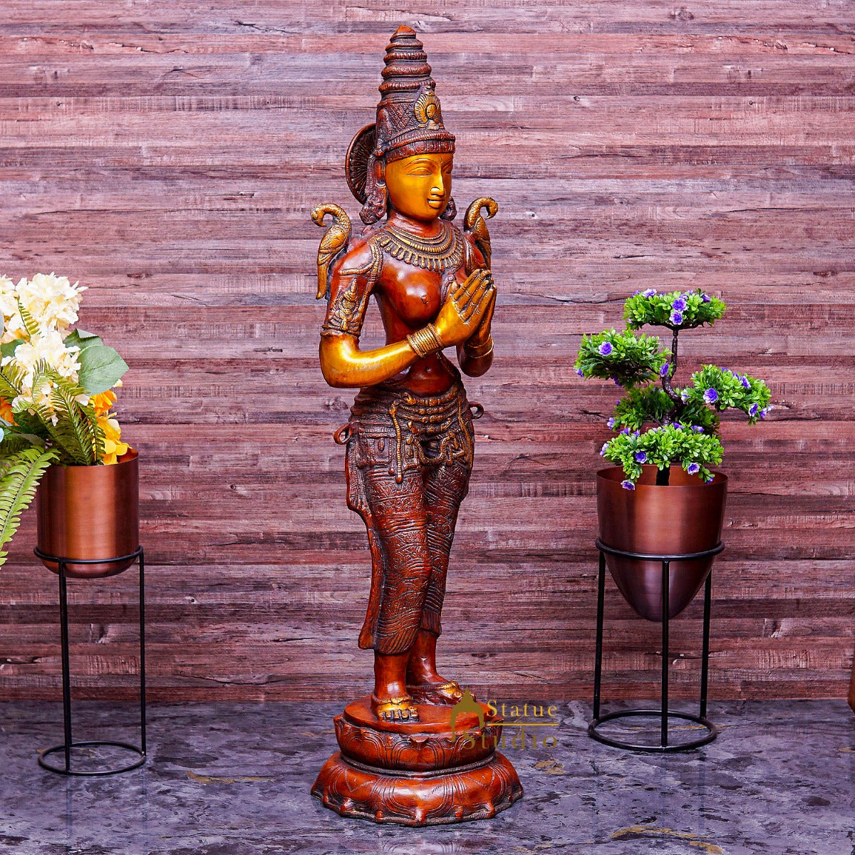 Brass Large Size Welcome Lady Statue Home Office Welcome Pooja Room ...