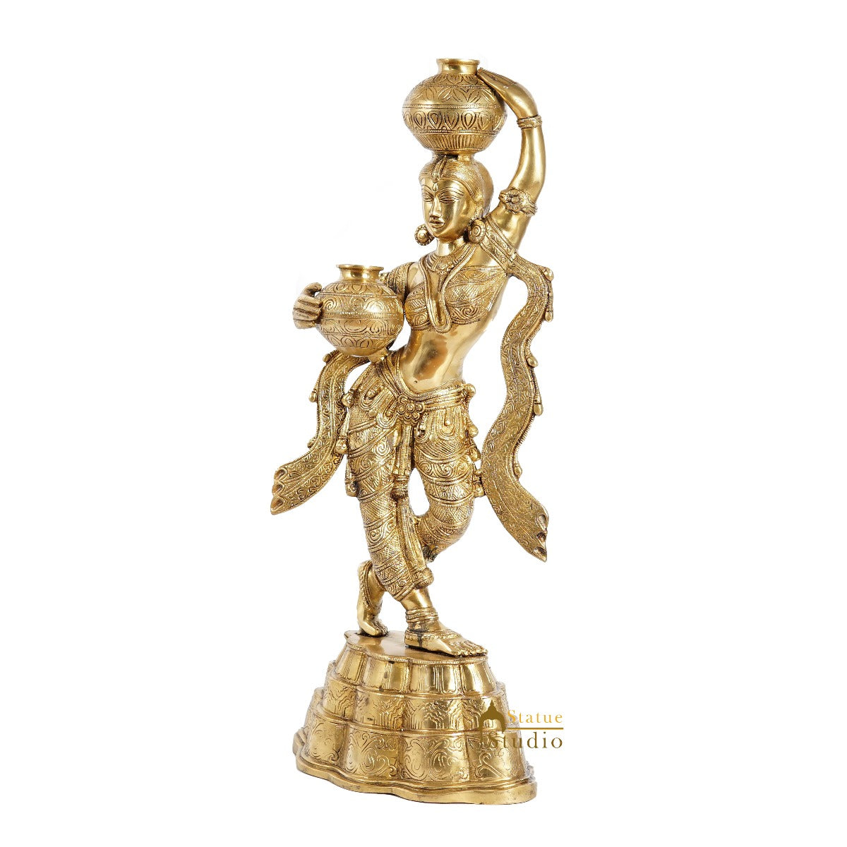 Brass Large Size Indian Lady With Matka Home Office Décor Showpiece 20"