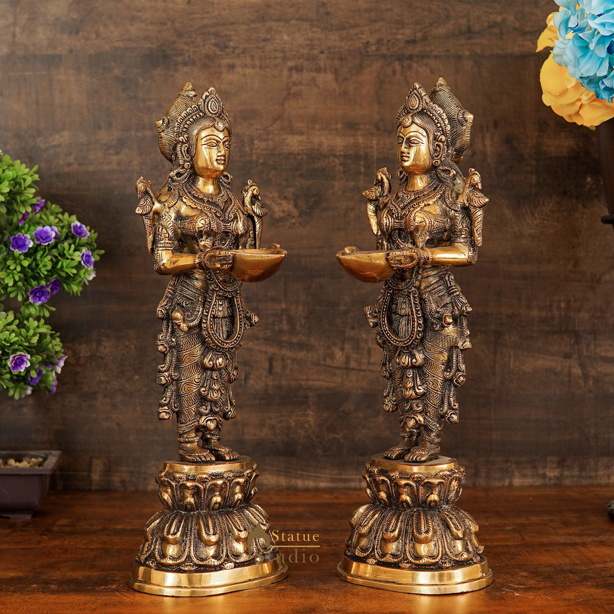 Brass Standing Deeplakshmi Pair Statue Showpiece For Home Temple Diwali ...
