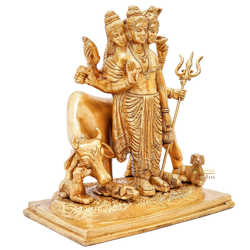 Brass Trinity Of Hindu God Dattatreya Idol Home Temple Religious Décor ...