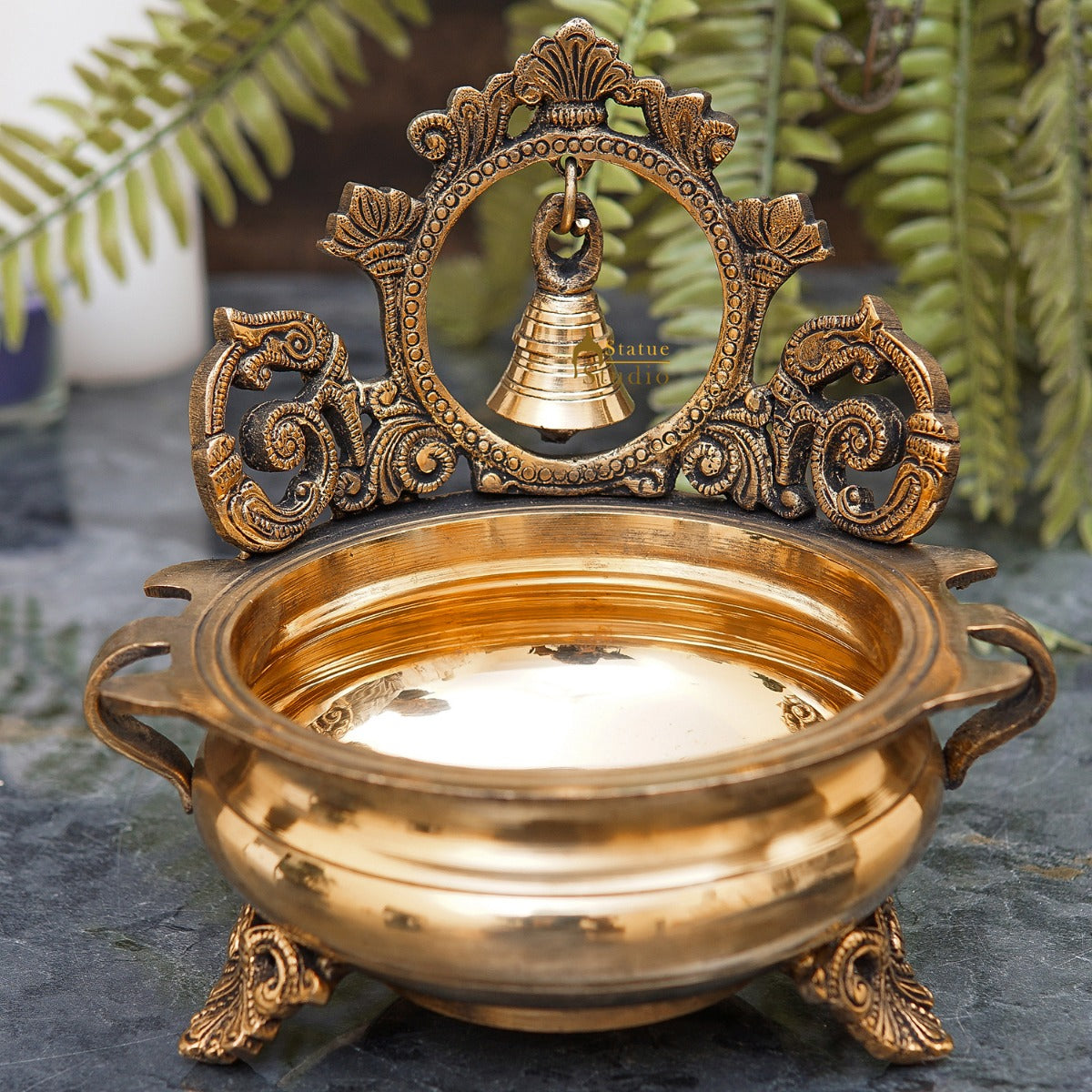 Brass Designer Antique South Indian Urli With Bell For Home Garden ...